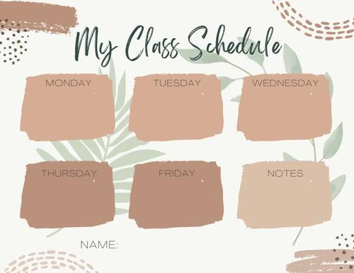 Editable Instant Printable Digital File | Boho Class Schedule Template ...