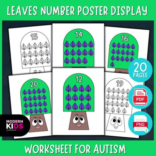 Leaves Number Poster Display Up to 20 - Worksheet for Autism | TPT