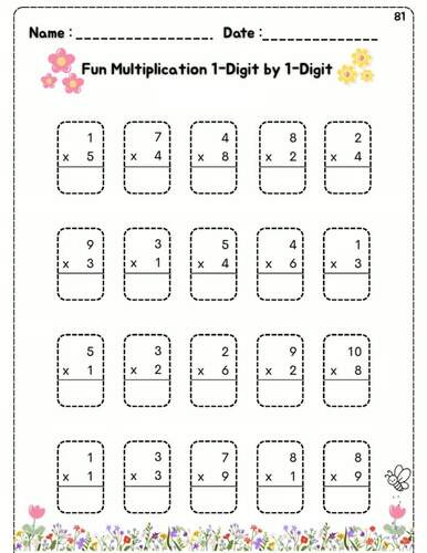 1 digit by 1 digit multiplication worksheets! fun and easy learning!