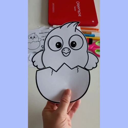 Chick cut and paste, Chick in eggshell activity, Easter craft preschool