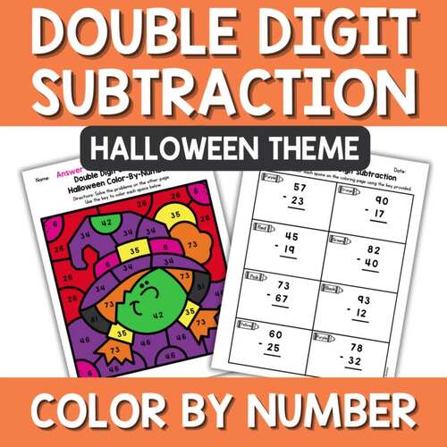 Halloween 2 Digit Subtraction Color by Number Code Worksheet Fun Math ...