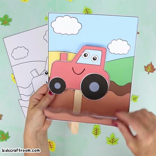 Moving Tractor Craft - Tractor Puppets - Farm Craft - Farm Activity