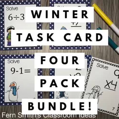 Addition Subtraction Multiplication Division Winter Task Cards Bundle