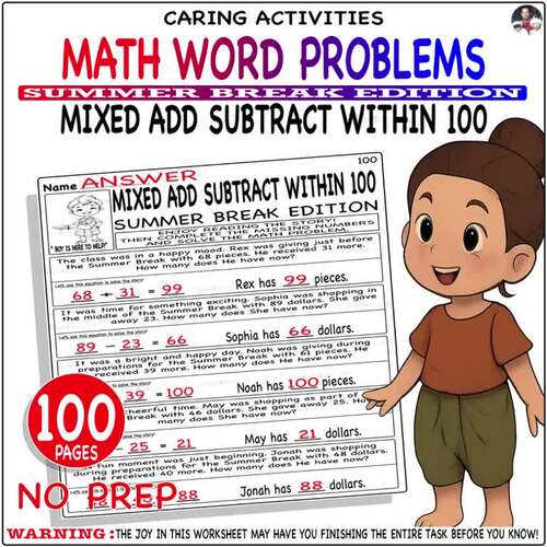 Math word problems addition and subtraction within 100 Goal - Summer ...
