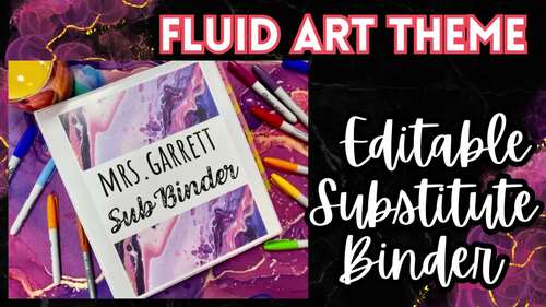 EDITABLE Sub Binder | Fluid Art Theme | Back to School for Teachers