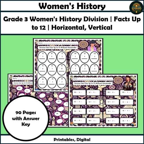 Grade 3 Women's History Division | Facts Up to 12 | Horizontal, Vertical