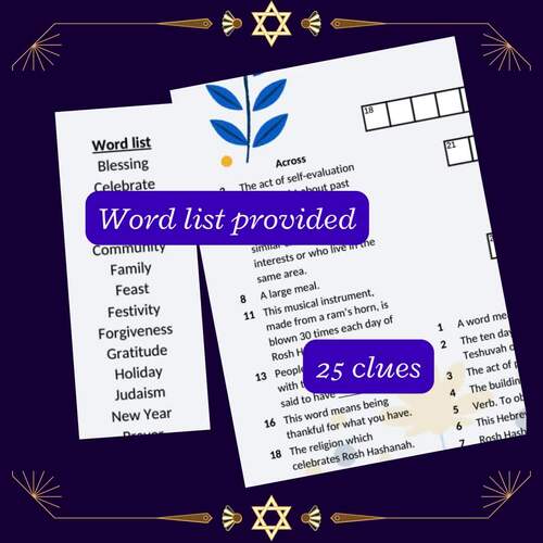 Rosh Hashanah puzzle for learning, building vocabulary or parties. Grade 4+