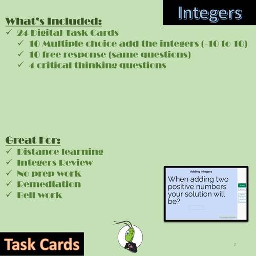 Adding Integers Pre Algebra Digital BOOM Task Cards by Grasshopper ...
