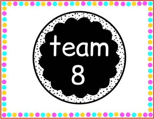 Black and White Table Numbers, Editable Table, Team and Group Numbers