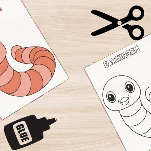 Earthworm Craft Template-Spring Bulletin Board Craft-Insect Cut & Paste ...