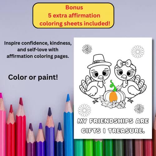 15 Thanksgiving Affirmation Coloring Pages for Kids Printable SEL