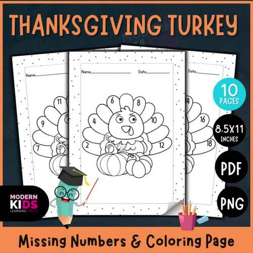 Thanksgiving Turkey Missing Numbers Worksheet by ModernKids LearningPress
