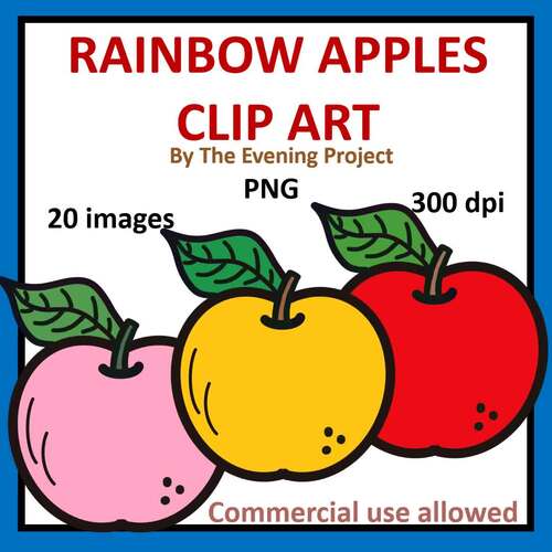 RAINBOW APPLES CLIP ART /20 IMAGES/COMMERCIAL USE ALLOWED/PNG | TPT