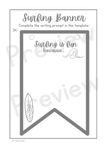 Surfing Bunting Board Banner Display & Beach Writing Craft Activity Pack