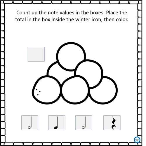 Winter Music Theory Lesson, Count and Color, Grades K - 3 Elementary Music