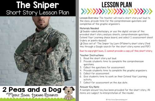 The Sniper Short Story Lesson by 2peasandadog | TPT