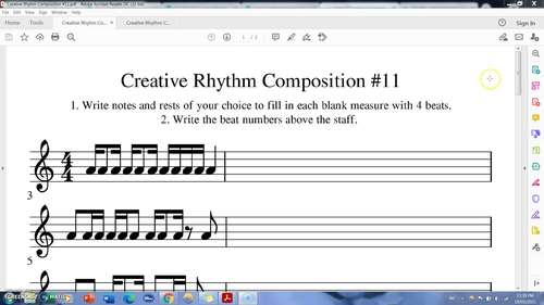Creative Rhythm Composition #11 (Basic Rhythm Practice Music Worksheet)