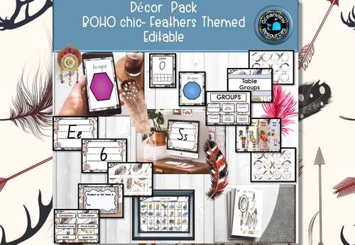 CLASSROOM DECOR I BOHO FEATHERS I labels, signs, posters and charts