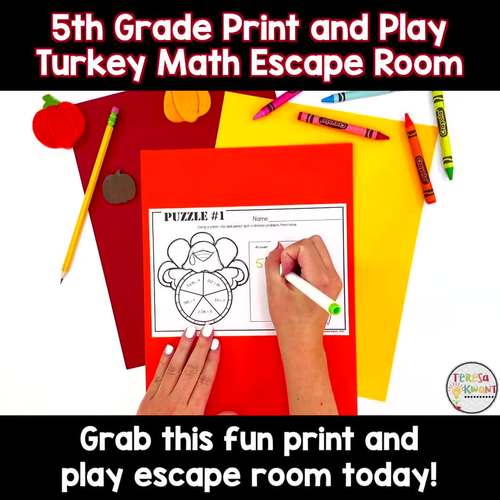 5th Grade November Turkey Thanksgiving Math Escape Room Breakout Activity