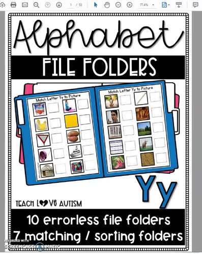 Alphabet File Folders Letter Y by Teach Love Autism | TpT