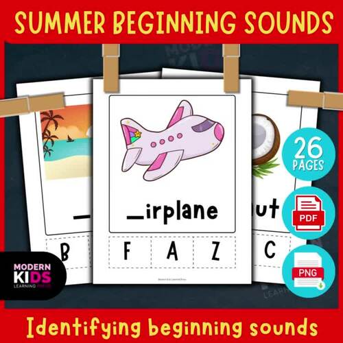Summer Beginning Sounds Clip Cards by ModernKids LearningPress | TPT