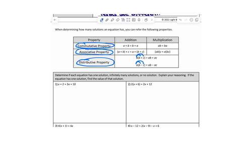 Number of Solutions Equations with Special Cases Guided Notes ...