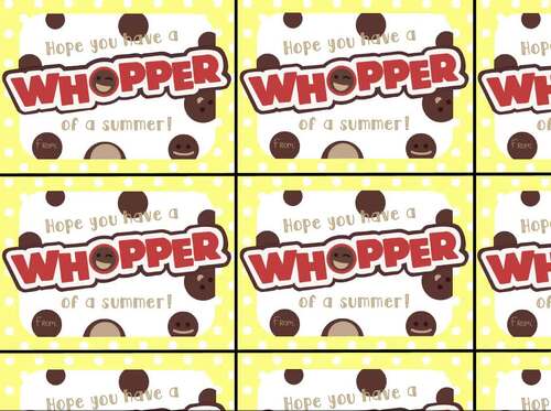 Whoppers Chocolate End of Year (EOY) Gift Tag- Have a whopper of a summer!