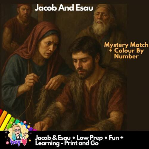 Low Prep Bible Activity Esau and Jacob:Bible Vocabulary & Color-by-Number