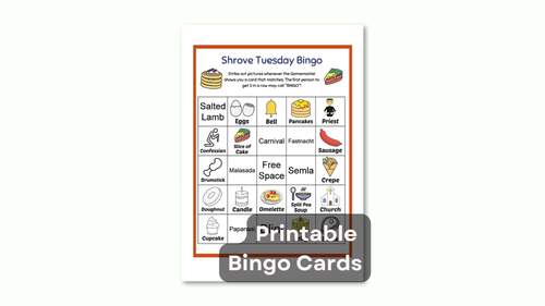 Shrove Tuesday Bingo Cards, 50 Printable Cards for Shrovetide and Mardi ...