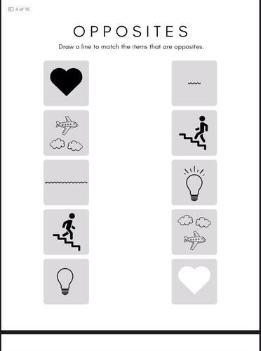 Opposites Matching Worksheets for Visual Discernment Skills | TPT