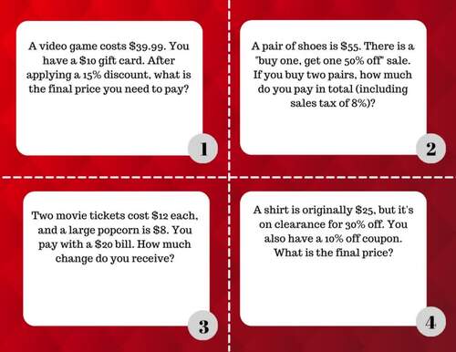 SPENDING MONEY * Task Cards * for Middle School Math by Scholastic ...