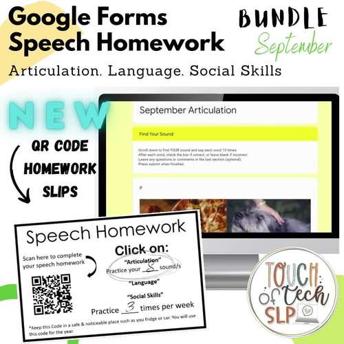 *Google Forms Monthly Speech Homework Bundle *SEPTEMBER* by TouchofTechSLP