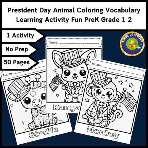 President Day Animal Coloring Pages Sight Word ESL Vocabulary Read ...