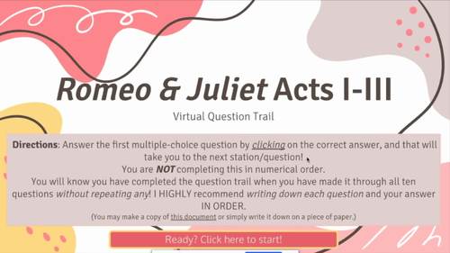 VIRTUAL or IN-PERSON Romeo and Juliet Acts 1 -3 Review Activity ...