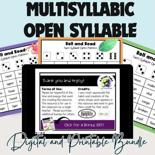 Roll & Read Multisyllabic 4+ Syllable Open Words Sentences Digital ...