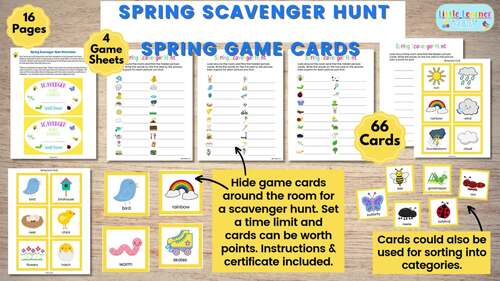 Spring Scavenger Hunt for Kindergarten, Spring Literacy Games, Write ...