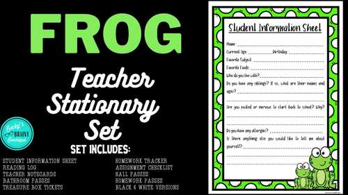 FROG Themed Back to School Teacher Stationary Set by Becky's Brainy ...