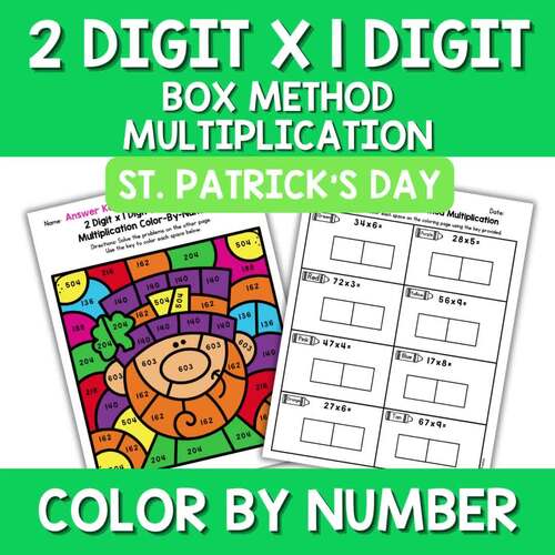 St Patrick's Day 2 Digit by 1 Digit Multiplication Box Method Color by ...
