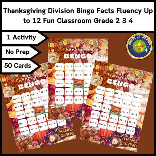 Thanksgiving Division Bingo Math Fact Game Logic Puzzles Mental Review ...