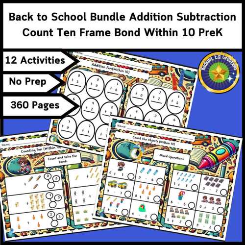 Back to School Bundle Addition Subtraction Count Ten Frame Bond Within ...