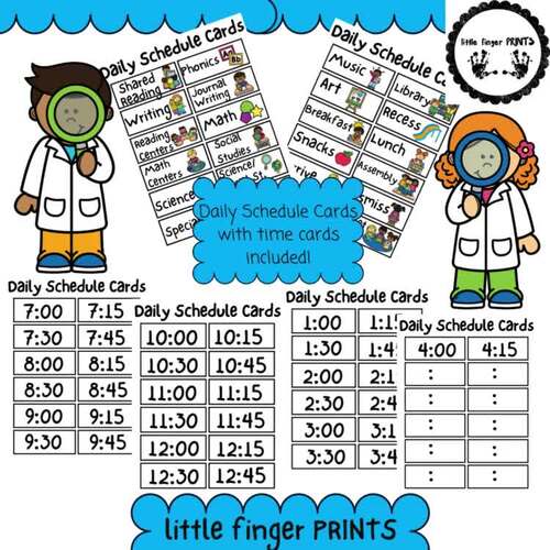 KINDERGARTEN BACK TO SCHOOL SCHEDULE CARDS by Little Finger Prints