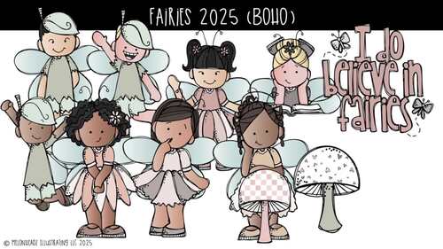 Fairies clip art 2025 Mushroom clip art Pixie clip art COLORED Version BOHO