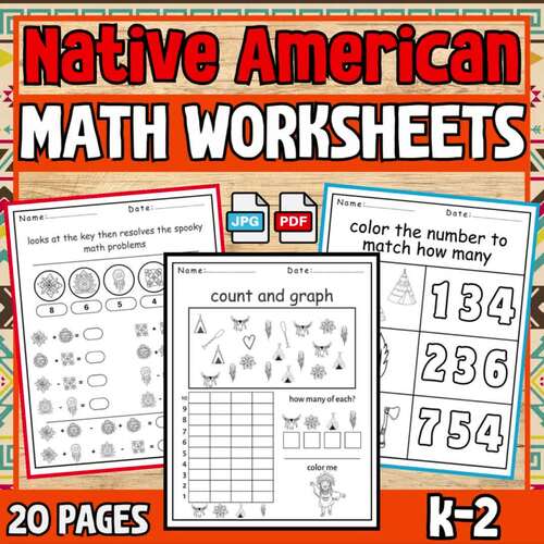 Native American heritage month math worksheets | November activities k-2