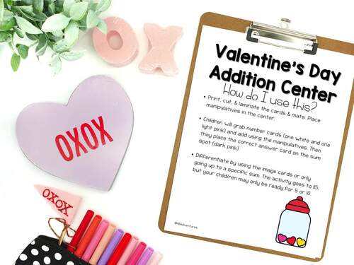 Valentine's Day Addition Activity Heart Candy Adding Mat Preschool ...