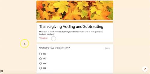 3rd Grade Math Thanksgiving Activity - Add and Subtract Whole Numbers ...