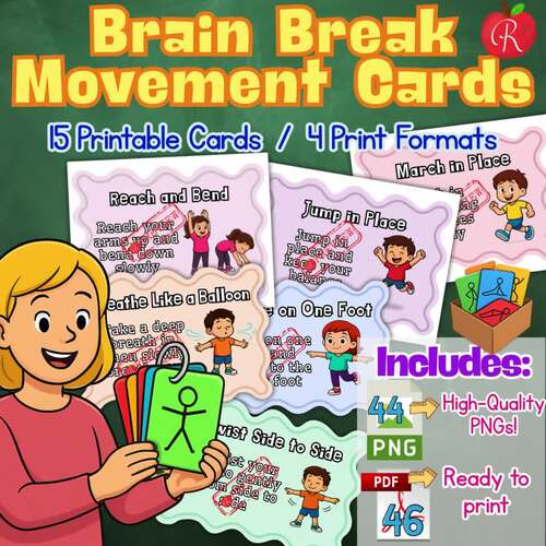 Brain Breaks Cards Classroom Stations Gross Motor skills Printable K ...