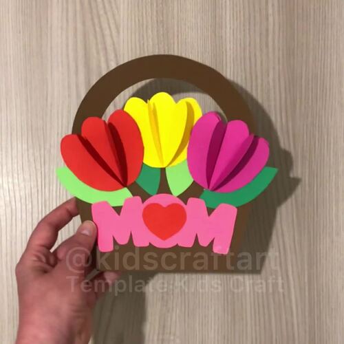 Tulip Card for Mom Mothers Day Craft Spring Flower Basket Gift Bulletin ...