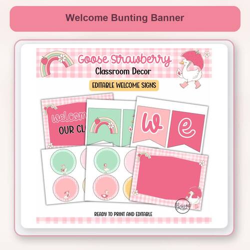 Welcome Signs & Banners Goose Strawberry Editable Door Classroom Decor ...