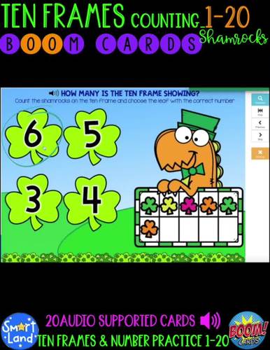 Ten Frames Counting 1-20 Boom Cards™ | Shamrocks by Smart Land Printables