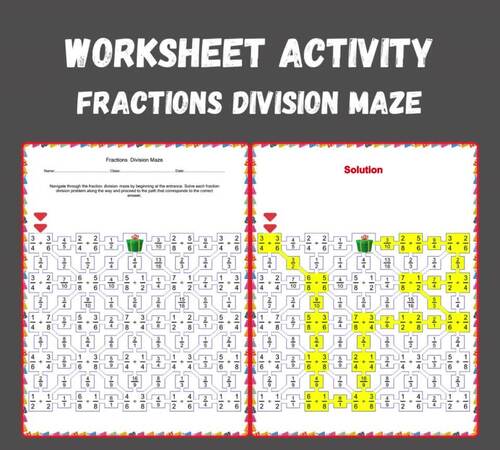 #TOAST23 Fraction Division Maze Worksheet (Unlike Denominators) No Prep